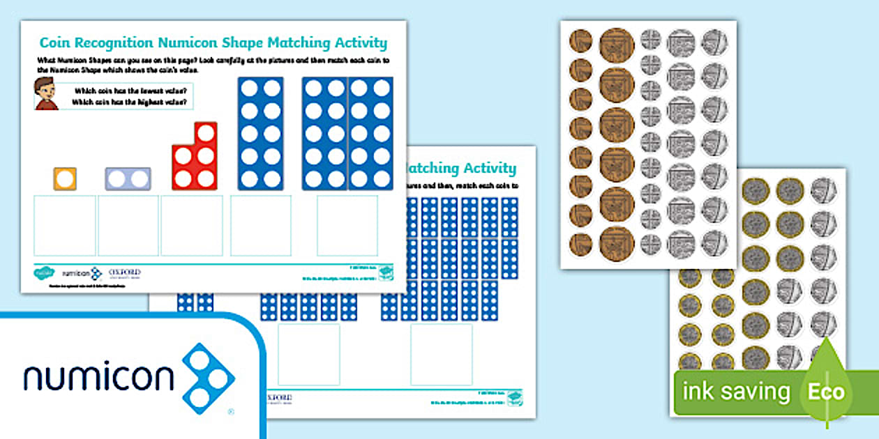 Coin Recognition Numicon Shapes Matching Worksheet - Twinkl